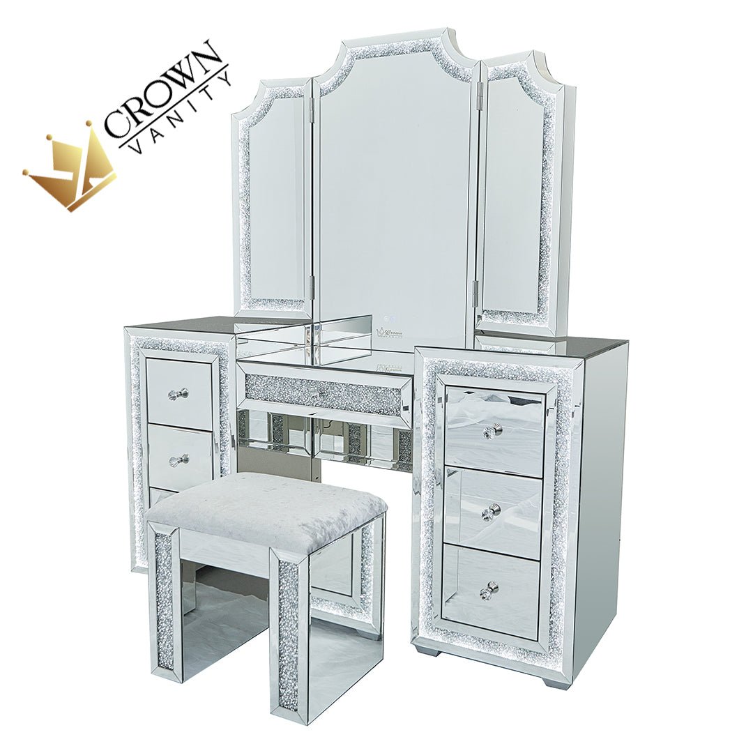 Oprah All Mirrored Glam Makeup Vanity Station W - STOOL - CrownVanity ...